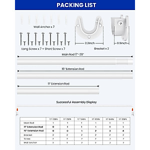 Closet Rods for Hanging Clothes, 17 to 99 Inches Stepless Adjustable Metal Closet Rod, 1.3 Inches Heavy Duty Clothes Hanging Rod for Closet Wardrobes Laundry RV