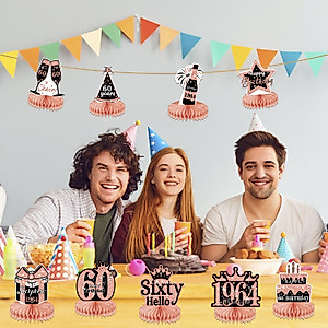 Maoyues 9Pcs 60th Birthday Decorations Honeycomb Centerpieces for Women, Rose Gold Pink Happy 60th Birthday Centerpieces Tables Toppers，Party Supplies，1964 Aged to Perfection Tables Toppers