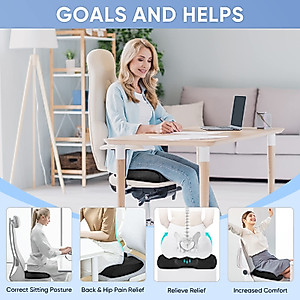 TICONN Memory Foam Seat Cushion, Office Chair Cushion Butt Pillow for Long Sitting (Black)