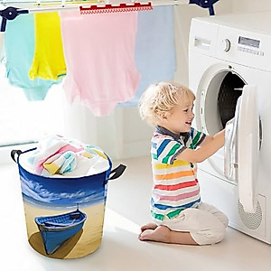 Laundry Hamper Yellow Beach Boat Freestanding Laundry Basket Thickened Waterproof Collapsible Clothes Hamper Storage for Clothes Toys Dorm And Family