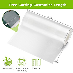 Bonsenkitchen Vacuum Sealer Bags Rolls, 8 in x 50 ft Rolls 2 pack Durable Food Sealer Bags, Commercial Grade, Heavy Duty, BPA Free, Seal a Meal, Great for Food Storage & Sous Vide Cooking, VB23