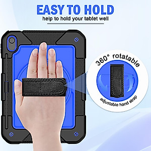 BMOUO Case for iPad (A16) 11th Generation 11" 2025/iPad 10th Generation 10.9 inch 2022, 360 Rotating Stand & Pencil Holder & Hand & Shoulder Strap Shockproof iPad 11th/10th Generation Case, Deep Blue