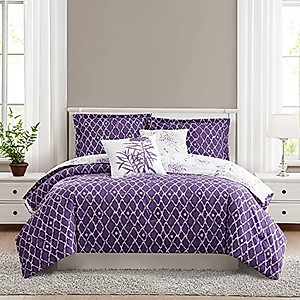 Boho Living – Comforter Set , Fresh Meadow Full/Queen Bedding , 5 Piece Set , Includes Reversible Comforter, 2 Decorative Pillows & 2 Pillow Shams , Polyester , Microfiber , Bedroom Décor , Lilac