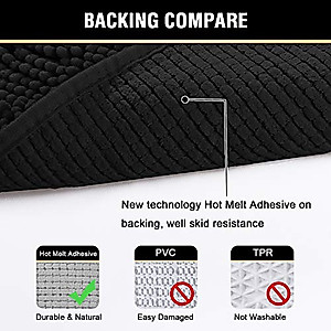 H.VERSAILTEX (Set of 2) Super Thick Soft Shaggy Chenille Bath Mats Machine Washable Bath Rugs Set for Bathroom, Dry Fast Water Absorbent Bath Mats, Black (Pack 2-20" x 32"/17" x 24")