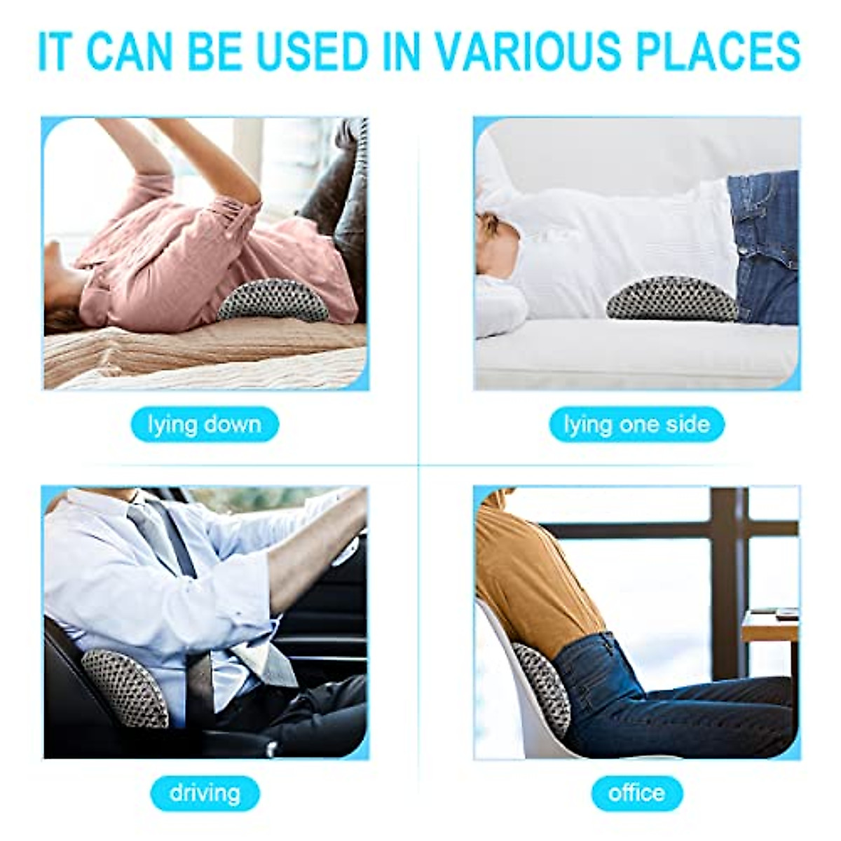 Lumbar Support Pillow - Memory Foam for Low Back Pain Relief, Ergonomic Streamline Car Seat, Office Chair, Recliner and Bed