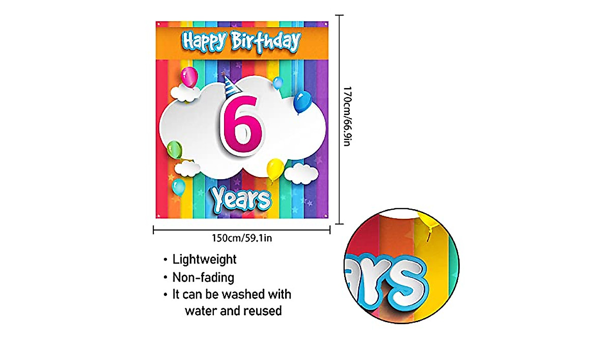 Celebrate 6th Birthday with Colorful Rainbow Backdrop Banner