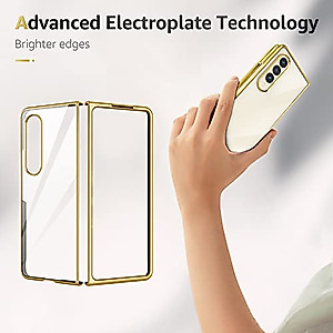 MATEPROX Compatible with Samsung Galaxy Z Fold 4 Case, Slim Thin Lightweight Protective Phone Case with Electroplated Frame Transparent Back for Samsung Galaxy Z Fold 4 5G(Gold)
