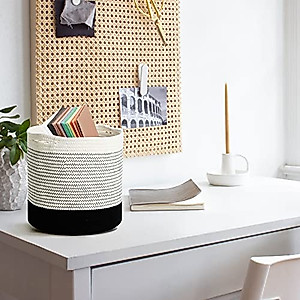 Gumcoly Jute Cotton Rope Plant Basket 8" Small Planter Basket for Up to 7" Planter Round Woven Basket Decorative Flower Pot Storage Organizer Home Decor White