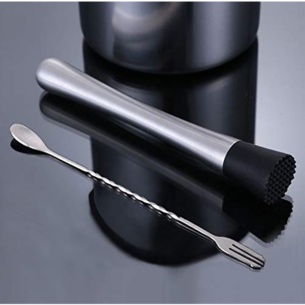 10 Inch Stainless Steel Cocktail Muddler and Mixing Spoon, 2 Pieces Home Bar Tool Bartender Set for Cocktails Mojitos Ice Fruit Drinks