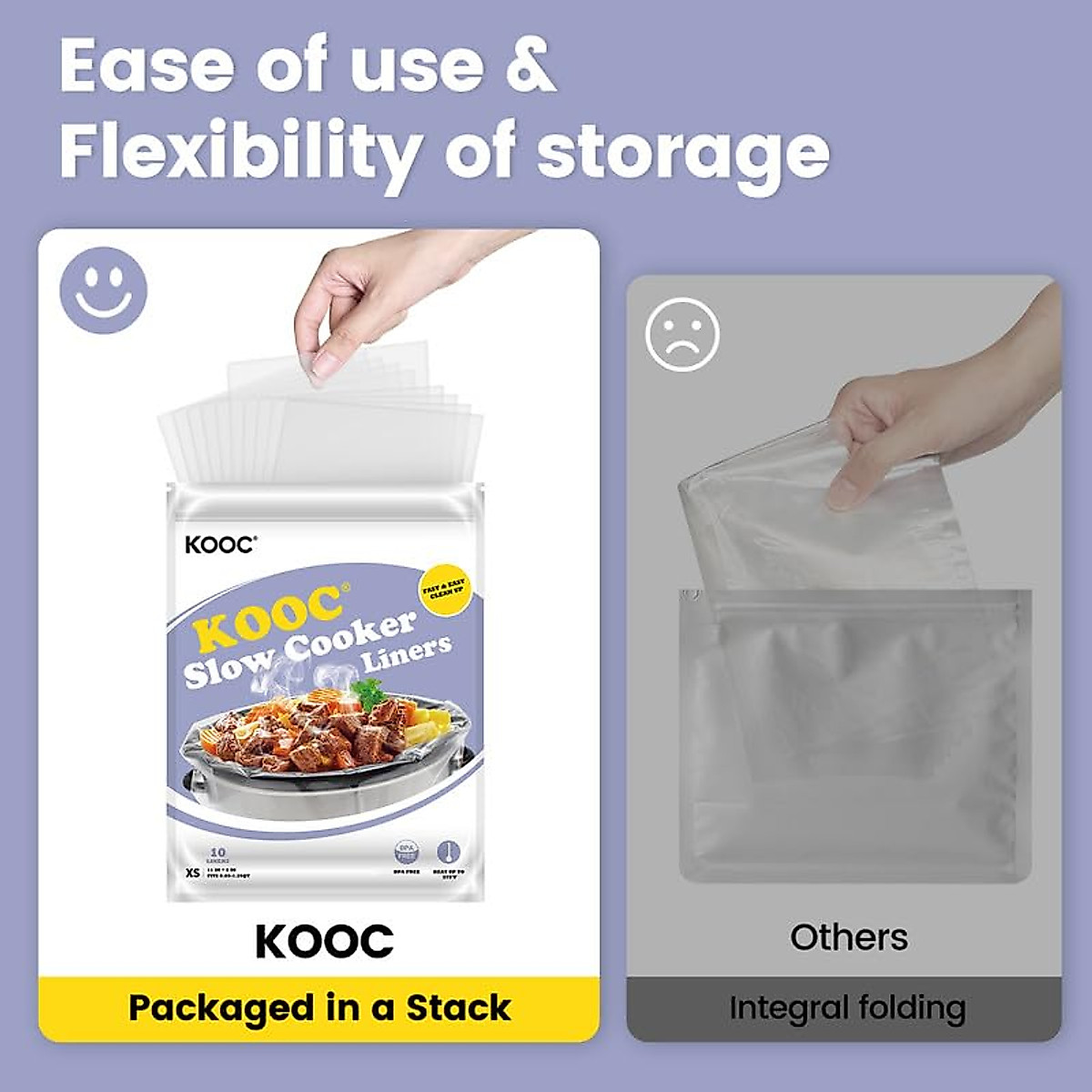 KOOC Slow Cooker Liners 8"x11" 20 Count Mini Size Disposable Pot Liners Cooking Bags Fit 0.65 qt to 1.25 qt Pot BPA Free Fresh Locking Seal Design