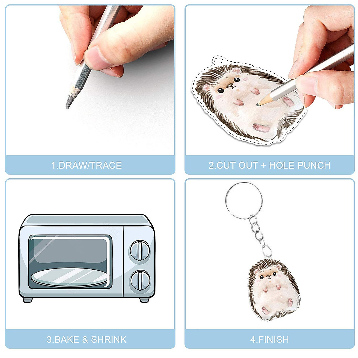 Warckon 151 Pieces Shrink Plastic Sheet Kit Include 36 PCS Shrinky Art Paper with 115 PCS Keychains Accessories for Kids Creative Craft