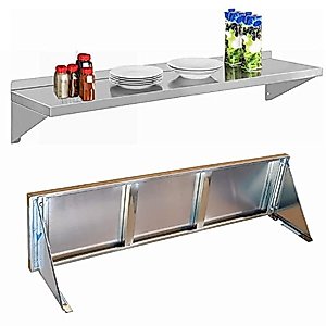 MYOYA Stainless Steel Shelf 12" x 48" 280lbs Heavy Duty Metal Shelves NSF Commercial Wall Mounted Floating Shelving with Backsplash and Brackets for Kitchen Restaurant Bar Hotel and Garage