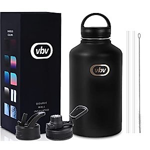 vbv Insulated Water Bottle - 64 Oz, 3 Lids (Straw Lid), Half Gallon Large Metal Stainless Steel Water Jug, Big Double Wall Vacuum Flask, Leakproof Keep Cold & Hot for Sports and Travel