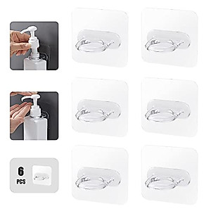 Adhesive Shower Gel Bottle Rack,Shampoo Dispenser Holder,Bath Lotion Hook,Liquid Soap Hanger,Multipurpose Bathroom Toilet Kitchen Wall Mounted Stand Device,No Drilling,Strong Bearing,Transparent(6pcs)