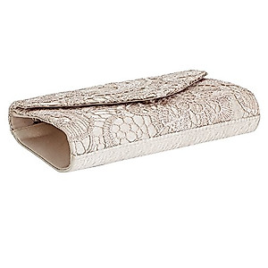 U-Story Womens Floral Lace Satin Evening Envelope Clutch Bridal Wedding Handbag Purse (Champagne)