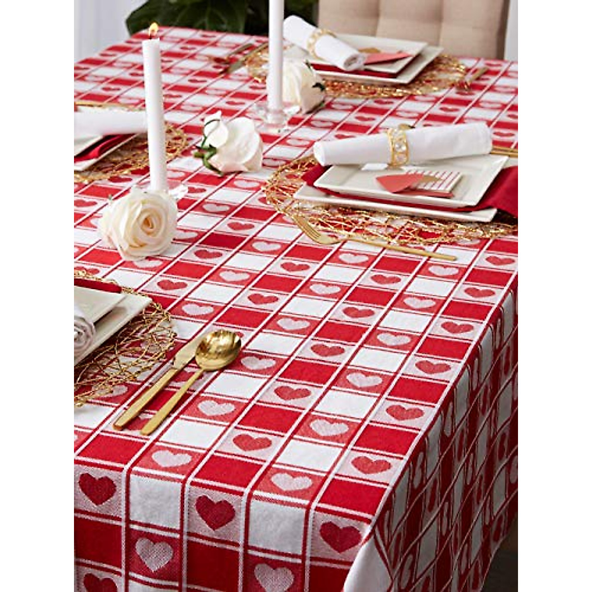 DII Valentine's Day Tablecloth Check Collection, Tablecloth, 60x84, Checkered Hearts