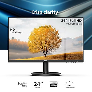 Philips 24 inch Frameless Full HD (1920 x 1080) 100Hz Monitor, VESA, HDMI x1, VGA Port x1, Eye Care, 4 Year Advance Replacement Warranty, 241V8LB