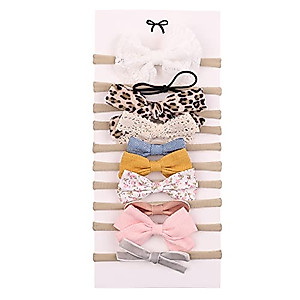 FGSS Headbands and Bows for Baby Girls Elastic Nylon Hairbands for Newborn Infant Toddler Hair Accessories Pack of 10