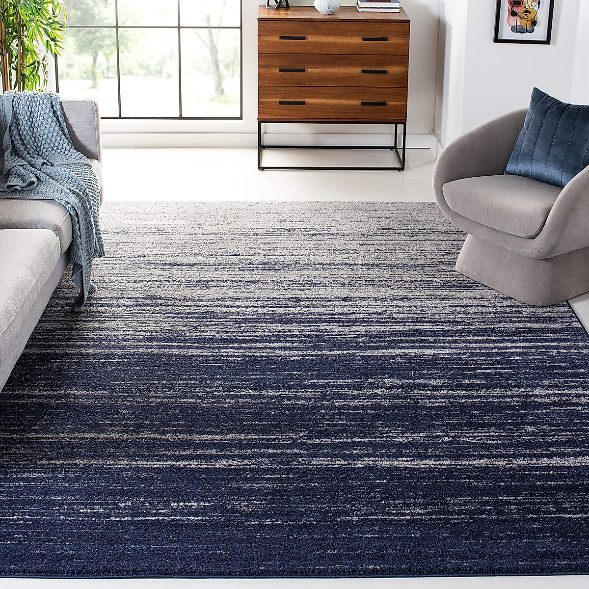SAFAVIEH Adirondack Collection Area Rug - 9' x 12', Navy & Grey, Modern Ombre Design, Non-Shedding & Easy Care, Ideal for High Traffic Areas in Living Room, Bedroom (ADR113E)