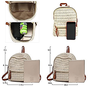 Meyaus Women Girls Mini Straw Woven Backpack Small Daypack Convertible Cross-body Shoulder Bag