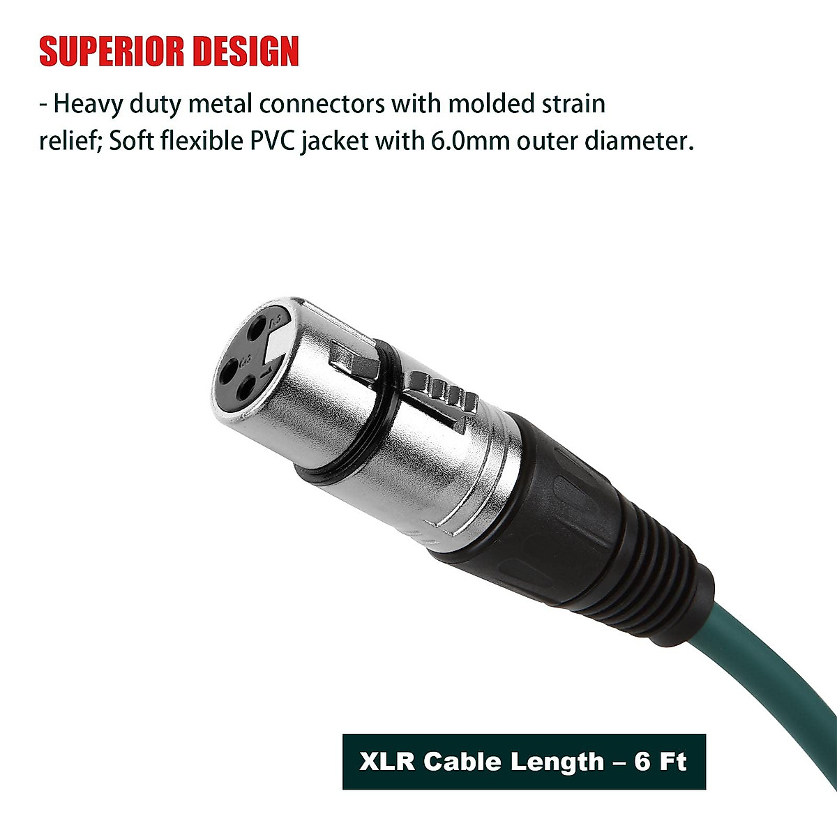 ABuff 6 Pack of 6ft XLR Cable, Profession Balanced 3 Pin XLR Male to Female XLR Patch Cable, Multi-Color Cable Set Great for Microphone, Audio, Guitar, Speaker