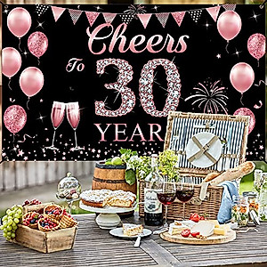 Happy 30th Birthday Decorations for Women, Cheers to 30 Years Backdrop Banner, Rose Gold 30 Years Celebration Party Decoration Supplies, 30th Anniversary Banner for Outdoor Indoor, Vicycaty