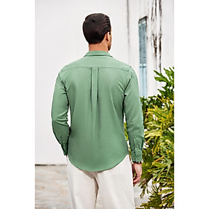 COOFANDY Men's Linen Shirt Long Sleeve Two Pockets Plain Lightweight Shirts