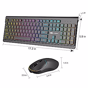 MageGee V650S Wireless Keyboard Mouse Combo, 2.4G Full Size RGB Backlit Silent Ultra-Thin Gaming Keyboard and Mouse Set with Number Pad for Windows, Desktop, Laptop, PC (Black)