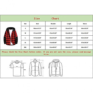 WUAI-Men Plaid Flannel Hoodie Jacket Long Sleeve Casual Button Up Quilted Buffalo Thermal Sweatshirt Fall Winter Outwear(Red,Small)