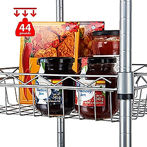 SINGAYE Storage Shelves, 6-Tier Wire Shelving Unit with Baskets Storage Rack Corner Shelf Shelving Adjustable Storage Shelf, 13.4" D x 13.4" W x 62.99" H,Silver