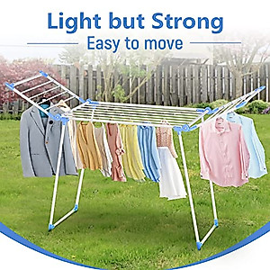 YUBELLES Clothes Drying Rack, Gullwing Laundry Rack, Collapsible, Space-Saving Laundry Rack, with Bonus Sock Clips, for Clothes, Towels, Linens, Indoor/Outdoor, Blue