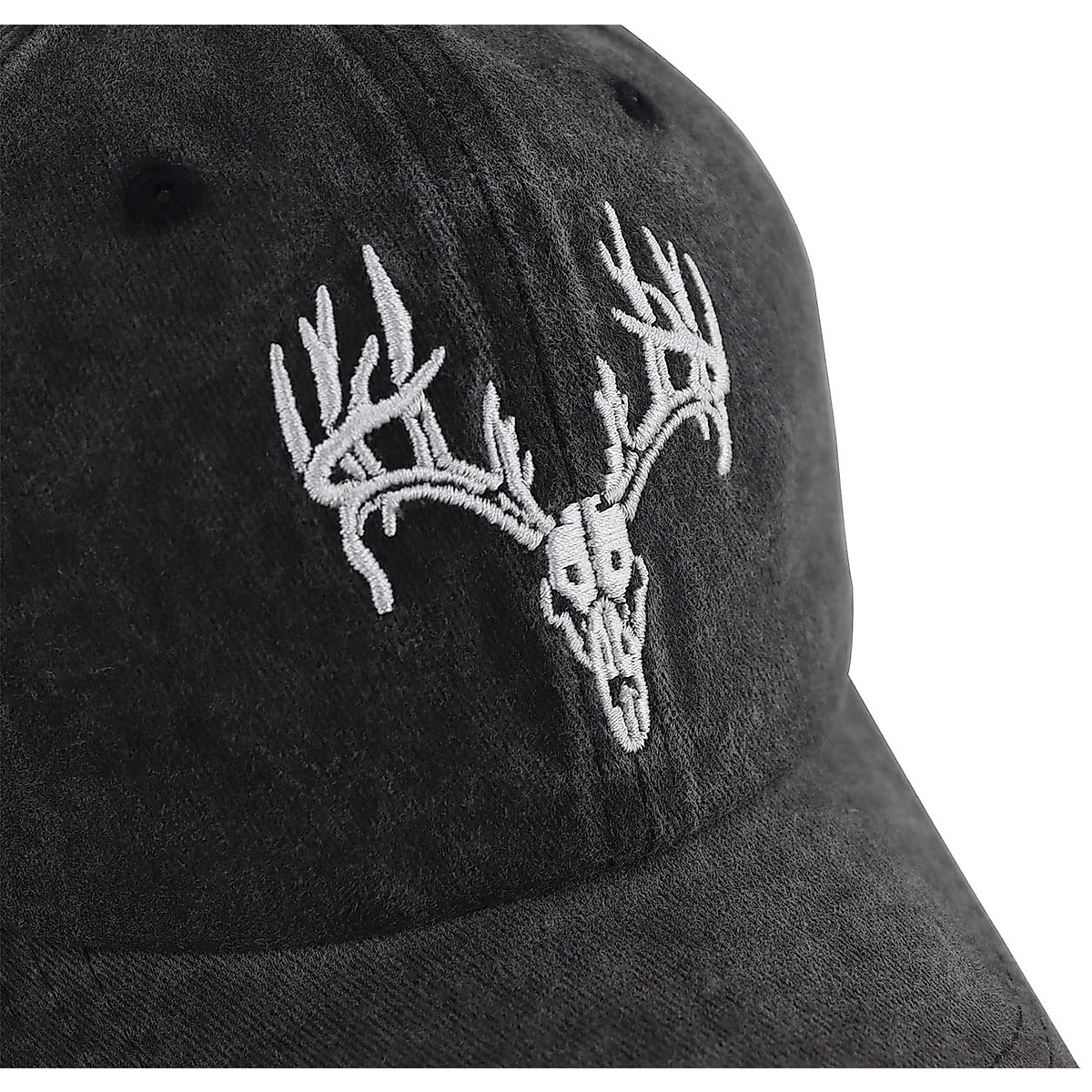 Deer Hunting Accessories Hats for Men Women, Funny Embroidered Halloween Deer Skull Head Antler Baseball Cap, Adjustable Washed Elk Reindeer Decor Hat, Gifts for Friends Wild Animal Lover Hunter