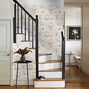 VistaPalette 18"x236" Cartoon Fairy Sun Moon Star Golden Peel and Stick Self Adhesive Wallpaper Removable Contact Paper Stick on Easy Peel Off Wall Paper for Kitchen Bedroom Bathroom Renter