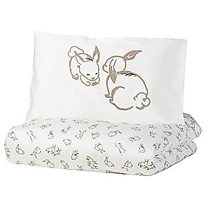 Ikea Rodhake Crib Duvet Cover/Pillowcase Rabbit Pattern White/Beige 43x49/14x22 304.401.73