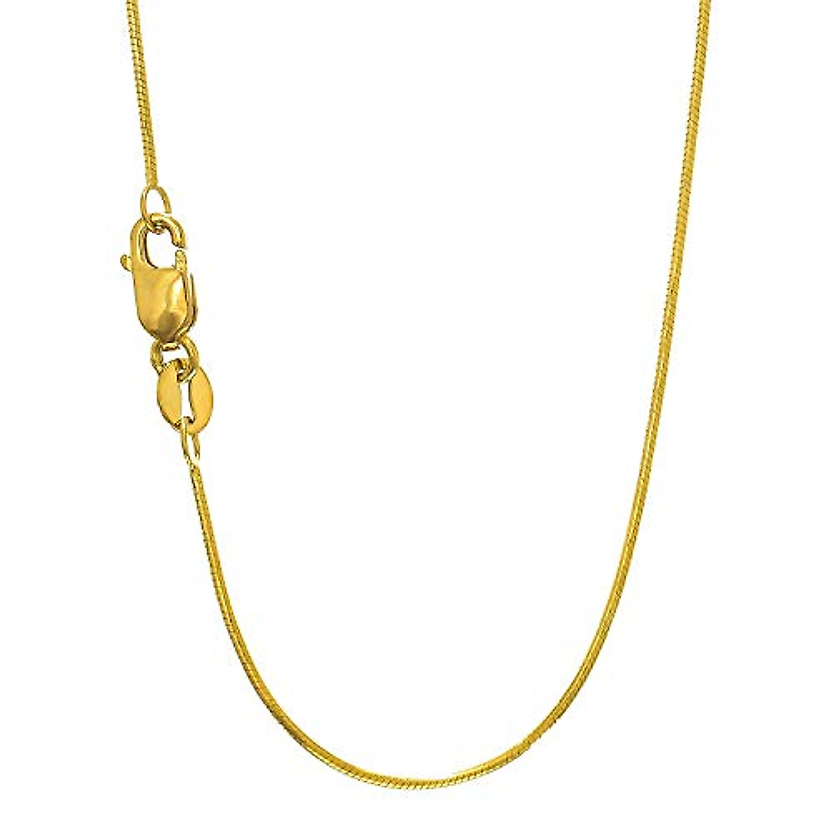 JewelStop 14k Solid Yellow Gold 0.7 mm Round Snake Chain Necklace, Lobster Claw Clasp - 16 Inches, 2gr.