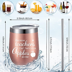 Geiserailie 10 Pcs Teacher Appreciation Gift Teacher Wine Tumbler in Bulk for Women Thank You Wine Cup with Straws Lids and Brushes Valentines Day Gift for Teacher Thank You Gift (Rose Gold, 12oz)