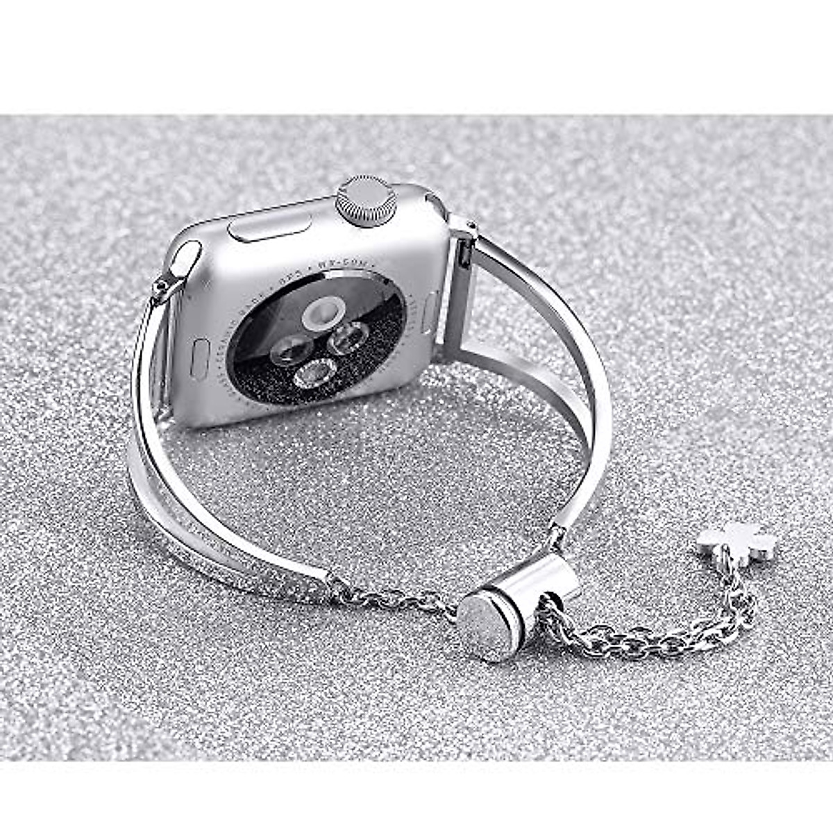 Secbolt Bands Compatible with Apple Watch Band 38mm 40mm 41mm iWatch Series 8/7/6/5/4/3/2/1/SE, Women Dressy Metal Jewelry Bracelet Bangle Wristband Stainless Steel, Silver