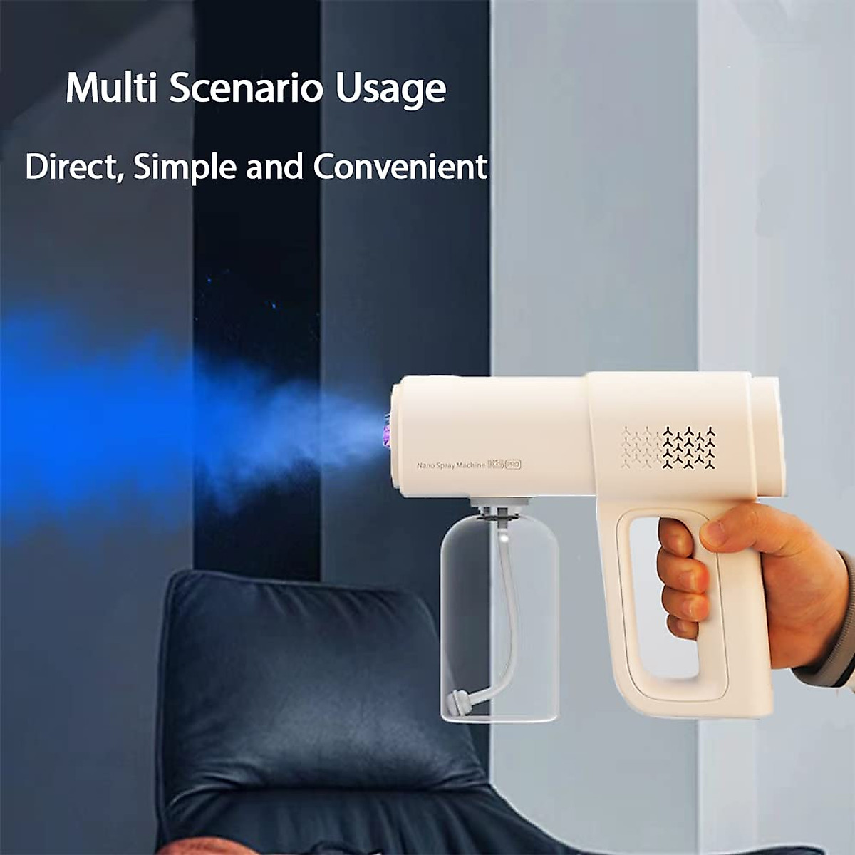 Handheld Steam Fogger Sprayer Gun Spray Machine Nano Electric Atomizer, Light Portable Cordless Intelligent Rechargeable One Key On for Home, Office, Garden, Indoor and Outdoor Safe and Stable, White