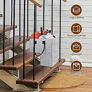 MODOWEY 2Pcs L-Shape Stair Basket Organizer, Foldable Fabric Staircase Storage Organizer with Faux Leather Handles, Large Stair Storage Organizer for Laundry, Toys, Household Items(Light Grey)