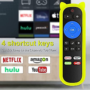 Remote Control for TCL, Hisense, Onn, Sanyo, Philips, Sharp, JVC, Hitachi, Element Roku TV Remote, for 24 32 40 42 43 45 50 55 58 65 70 75 80 85 Inch Roku Smart TV with Glow Yellow Remote Cover Case