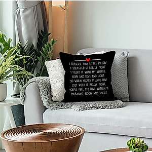 XUISWELL Inspirational Quotes I Hugged This Little Pillow Hug Black Throw Pillow Cover, Long Distance Relationship Gifts for Women Men, Cushion Case for Sofa Bed Home Decor 18 x 18 Inch