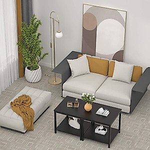 Homieasy Side Table 20 Inch Square, 2-Tier Coffee Tea End Table Nightstands for Sofa Couch Bed, Metal Wood Accent Modern Simple Industrial Style Side Table for Living Room Bedroom, Black