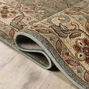 Superior Indoor Runner Rug, Jute Backed Rugs for Bedroom, Living/Dining Room, Office, Entryway, Hallway, Kitchen, Traditional Floral Scroll Floor Decor, Heritage Collection, Green, 2' x 11'