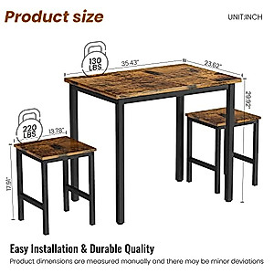 Recaceik 3 Piece Chairs for 2, Modern Wood Room, Small Dining Breakfast Table Set with 2 Stools & Metal Frame for Kitchen, 35 Inch, Brown