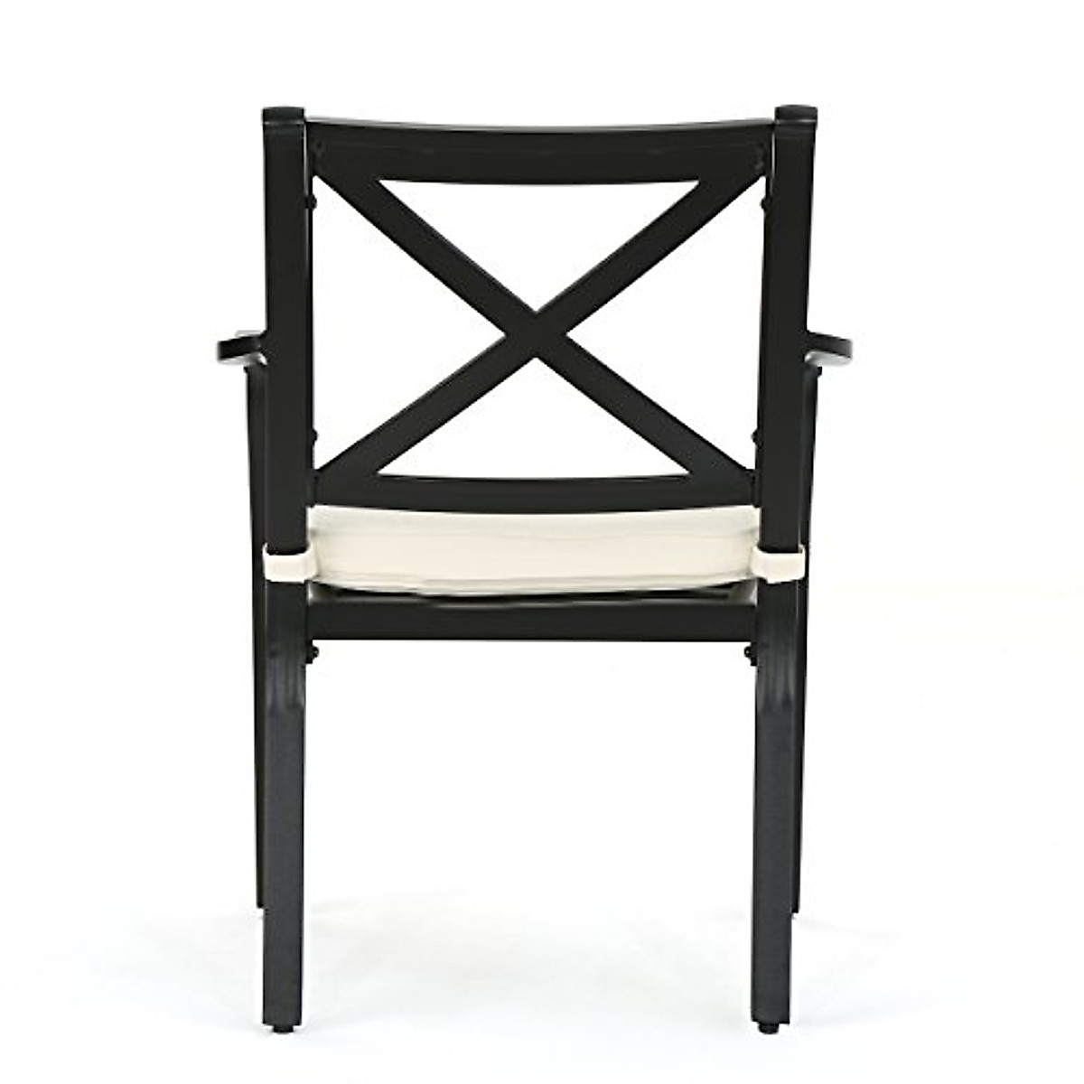 Christopher Knight Home Exuma Outdoor Cast Aluminum Dining Chairs with Water Resistant Cushions, 2-Pcs Set, Black / Ivory