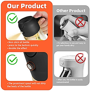 TrendPlain 16oz Olive Oil Dispenser Bottle for Kitchen - 2 in 1 Oil Dispenser and Oil Sprayer for Cooking, Air Fryer, Salad, BPA-Free 470ml Olive Oil Sprayer Black