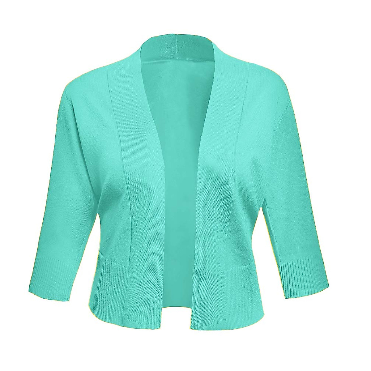 AAMILIFE Women's 3/4 Sleeve Cropped Cardigans Sweaters Jackets Open Front Short Shrugs for Dresses Mint Green S