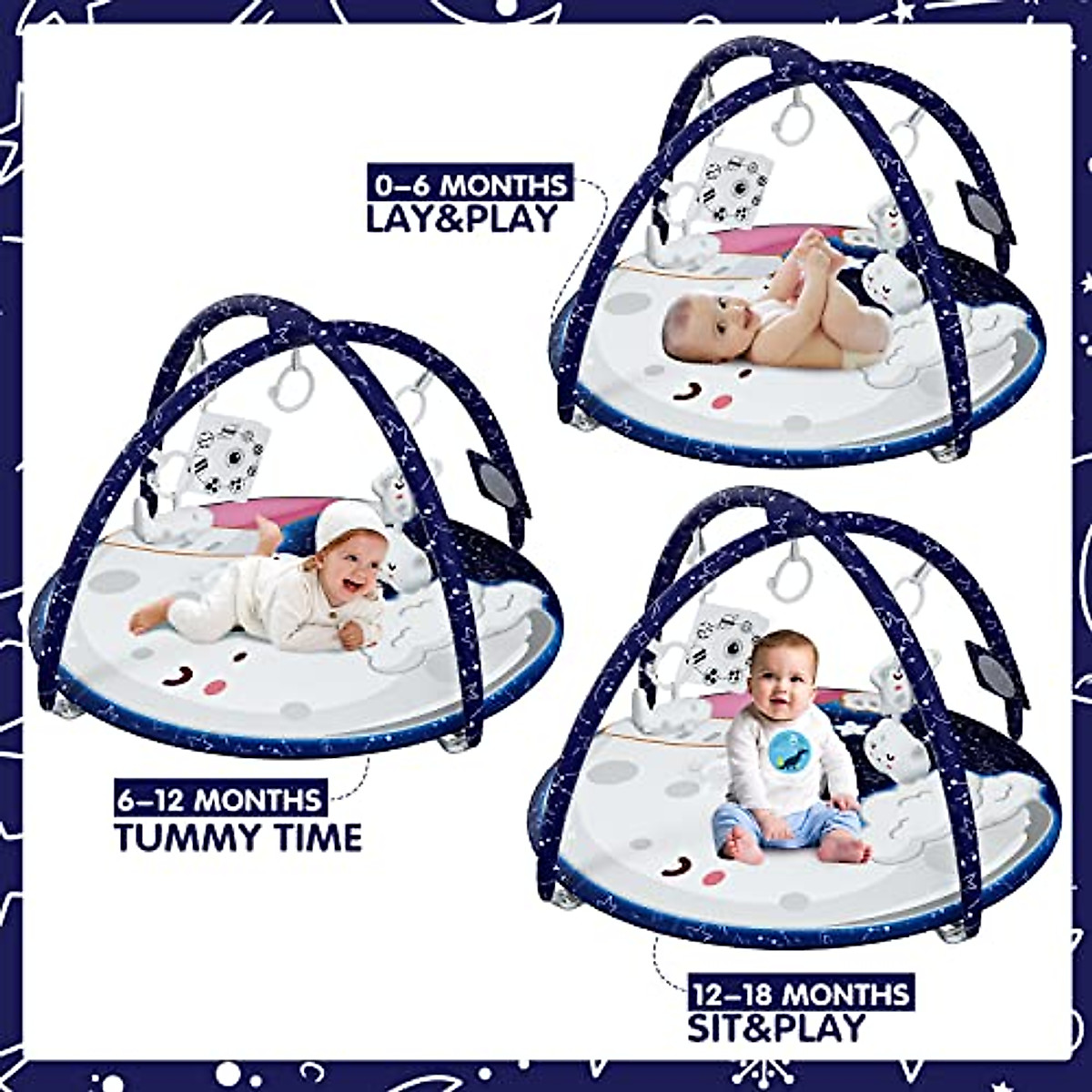 Baby Play Mat - Baby Gym Washable Baby Mat Covers Baby Activity Play Mat with 6 Toys,Thicker Non-Slip Tummy Time Mat for Infants Baby Registry Search