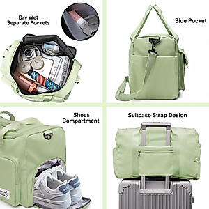 Suruid Travel Duffel Bag with Shoes Compartment Sports Gym Bag with Dry Wet Separated Pocket for Men and Women, Overnight Bag Weekender Bag Training Handbag Yoga Bag - Green