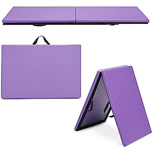 Giantex 6'x 2' Folding Gymnastics Mat, Exercise Mat w/Carrying Handles, Small Size, Easy to Store and Clean, Lightweight Tumbling Mat for Gym, Home (Purple)